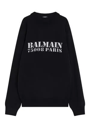 Balmain Wool Sweater With Logo Blue