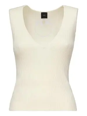 Pinko Ribbed Silk Blend Sleeveless Top Beige
