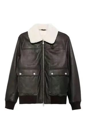 Eleventy Shearling Bomber Jacket - Brown