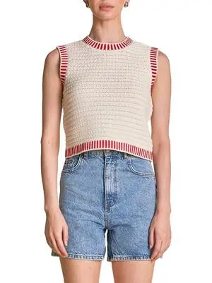 Endless Rose Ribbed Border Sweater Tank - Cream/ Red