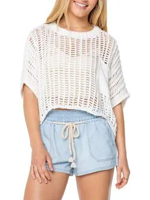Roxy Open Stitch Crop Sweater - Egret Solid