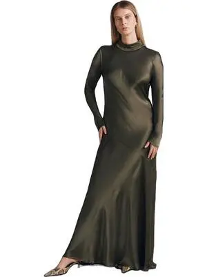 GHOST LONDON Rayna Satin Maxi Dress - Dark Green