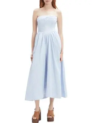 Bardot Lola Stripe Strapless Corset Midi Dress - Blue Stripe