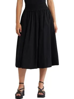 Wit & Wisdom Smocked Waist Bubble Hem Midi Skirt - Black