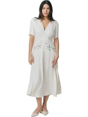 GHOST LONDON Maeva Embroidered Crepe Midi Tea Dress - Ivory