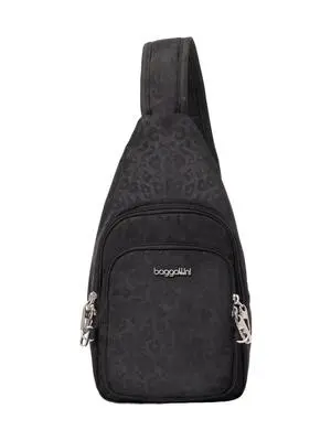 BAGGALLINI Securtex Anti-theft Daytripper Sling Bag - Black Cheetah Emboss