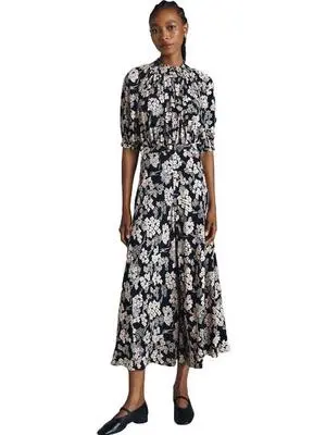 GHOST LONDON Floral Printed Dolly Midi Dress - Mono Floral