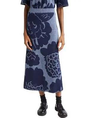 Marimekko Sivellys Pioni Linen Blend Sweater Skirt - Dark Blue