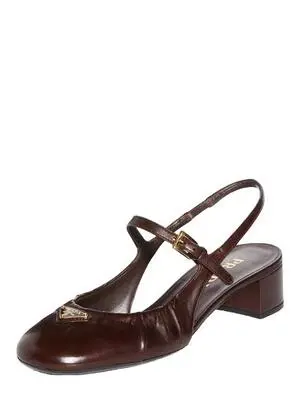 Prada Ruched Mary Jane Slingback Pumps - Moro
