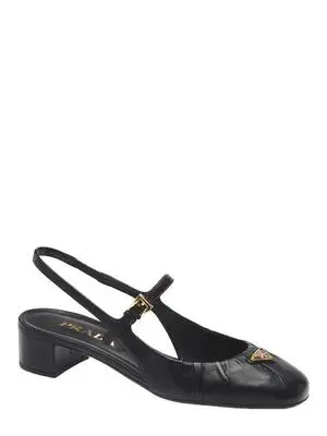 Prada Ruched Mary Jane Slingback Pumps - Nero