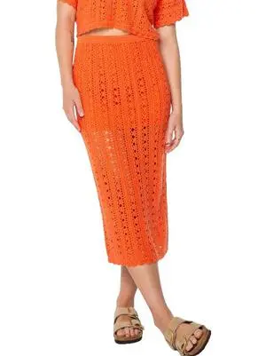 Roxy Sea Swirl Crochet Midi Skirt - Tigerlily Solid