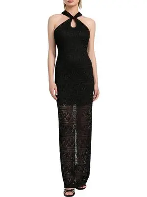 Guess Sequin Pointelle Overlay Maxi Dress - Jet Black Multi
