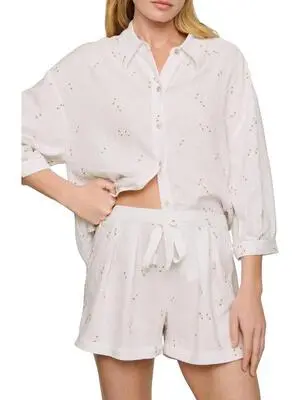Eberjey Relaxed Tie Waist Linen Blend Shorts - Summer Daisy White