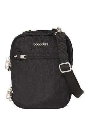 BAGGALLINI Securtex Anti-Theft Mini Crossbody Black Cheetah Emboss