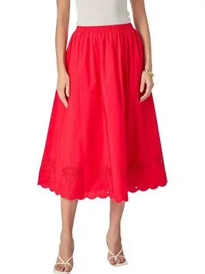 English Factory Embroidered High Waist Midi Skirt - Red