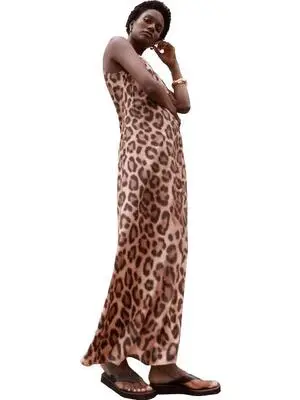 RO&ZO Sleeveless Printed Maxi Dress Brown Leopard