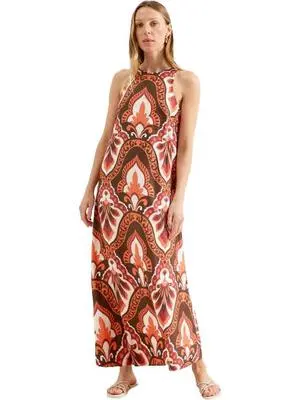 RO&ZO Sleeveless Printed Maxi Dress Brown