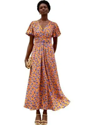 RO&ZO Floral Puff Sleeve Dress - Orange