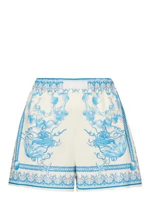 Versace Underwater Barocco Cotton Poplin Shorts White