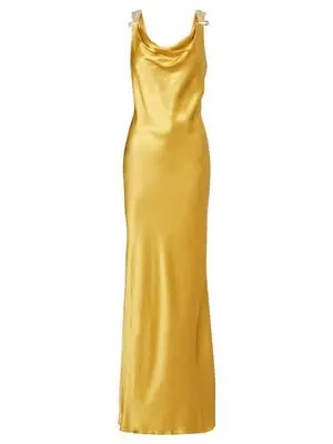 Versace Safety Pin Embellished Silk Gown - Gold