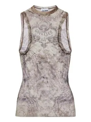 JEAN PAUL GAULTIER Médallion Printed Mesh Tank Top - Beige