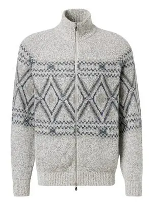 Brunello Cucinelli Argyle Wool, Silk And Cashmere Cardigan - Grey