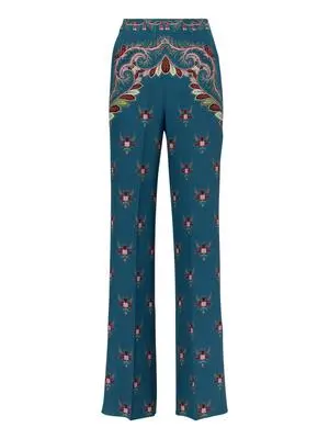 Etro Floral Printed Flared Silk Pants - Blue
