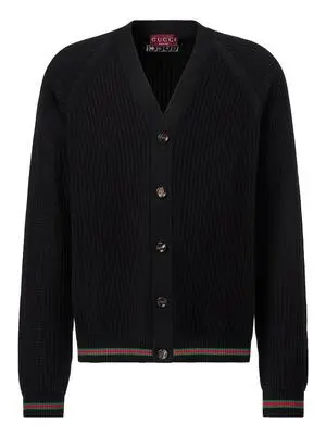 Gucci Web Stripe Cotton Cardigan - Black