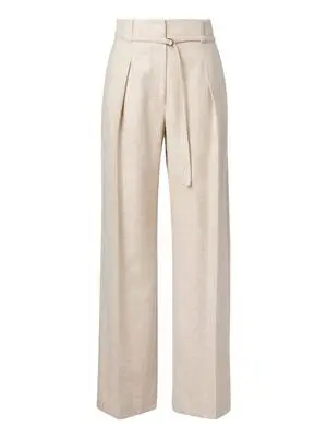 Brunello Cucinelli Belted Wool And Cashmere Wide-leg Pants - Beige