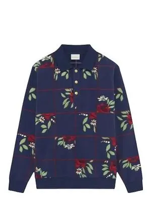 Drole De Monsieur Le Polo Fleurs Long Sleeve T-shirt - Navy Blue