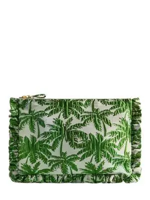 La DoubleJ Palm-print Ruffled Clutch - Green