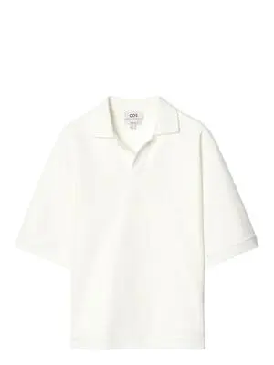 Cos Open Collar Mercerized Jersey Polo Shirt White