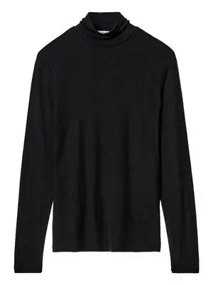 Cos Slim Wool-Jersey Roll Neck Top Black