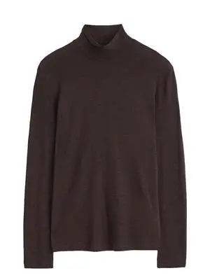 Cos Slim Wool-Jersey Roll Neck Top Brown