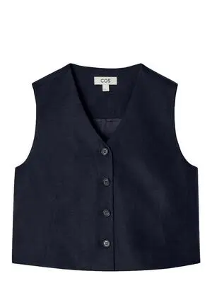 Cos Cropped Linen Vest - Navy