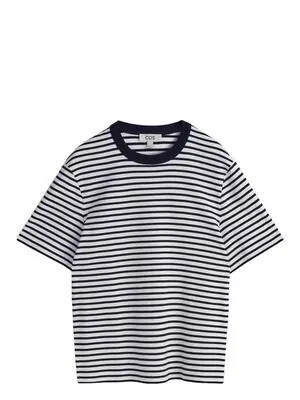 Cos Interlock Cotton Crew-neck T-shirt Navy/white