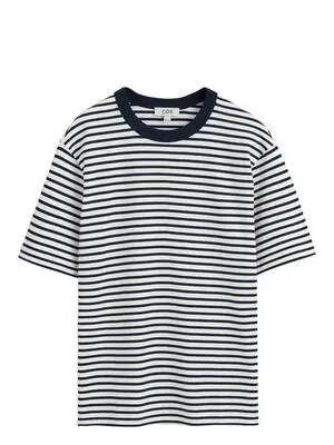 Cos Interlock Cotton Crew-neck T-shirt Navy/white
