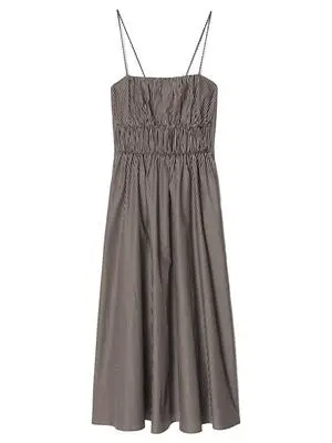 Cos Striped Gathered Waist Midi Dress - Brown