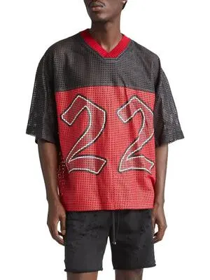 Amiri Oversized Colorblock Perforated Leather Jersey - Varsity Red