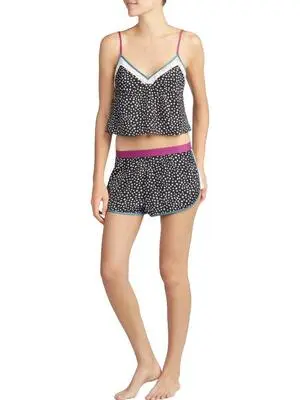 ROOM SERVICE Satin Crop Camisole - Black / White Star Toss