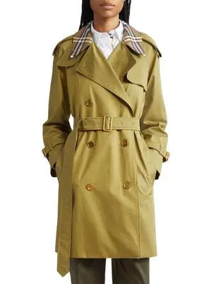 Burberry Castleford Check Collar Gabardine Trench Coat - Estate