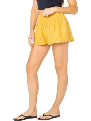 Roxy Eyelet Smocked Waist Shorts - Amber Gold Solid