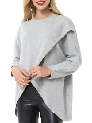 ACCOUCHEE Crossover Long Sleeve Maternity/nursing Knit Top - Gray