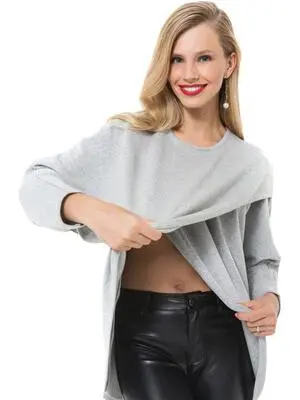 ACCOUCHEE Crossover Long Sleeve Maternity/nursing Knit Top - Grey