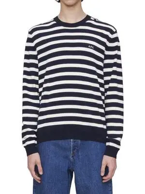 A.p.c. Matthias Stripe Wool Sweater - Dark Navy / Ecru