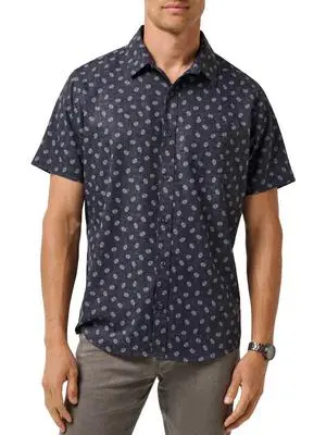 Travis Mathew Grey Wind Short Sleeve Button-up Shirt - Heather Black