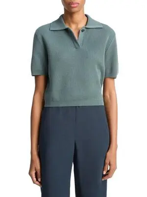 Vince Rib Silk & Cotton Polo Teal Stone
