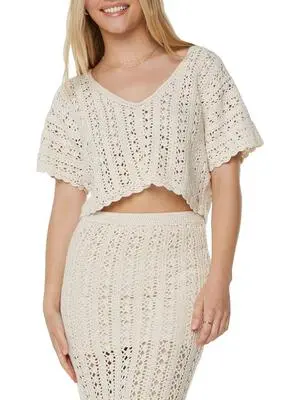 Roxy Boxy Crochet Sweater - Parchment Solid