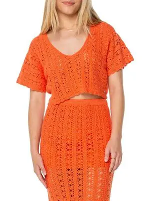 Roxy Boxy Crochet Sweater - Tigerlily Solid