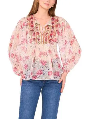 Vince Camuto Floral Peasant Blouse - Pink/ Almond